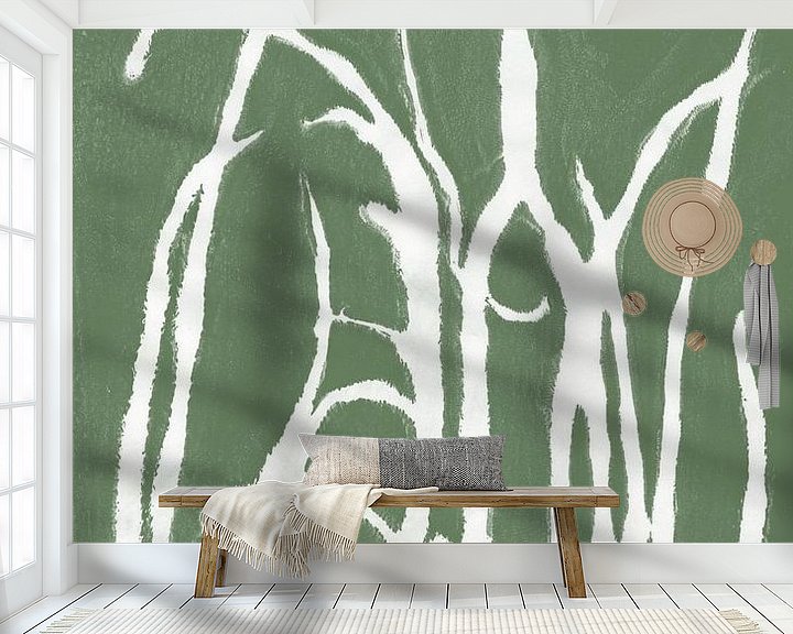 Wit gras in retrostijl. Moderne botanische minimalistische kunst in wit en groen van Dina ...